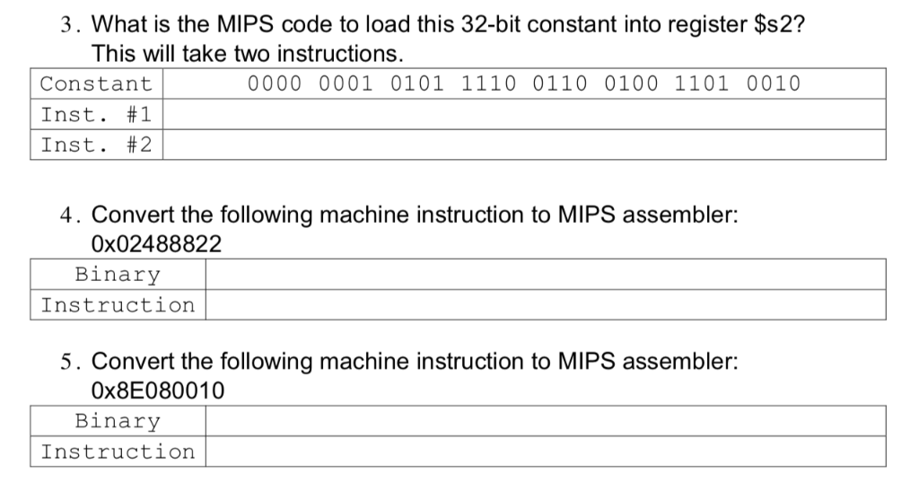 Solved 3. What is the MIPS code to load this 32-bit constant | Chegg.com