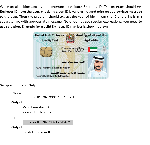 Solved Write an algorithm and python program to validate | Chegg.com
