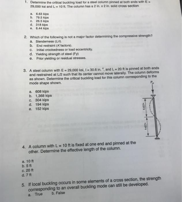 Solved 1. Determine the critical buckling load for a steel | Chegg.com