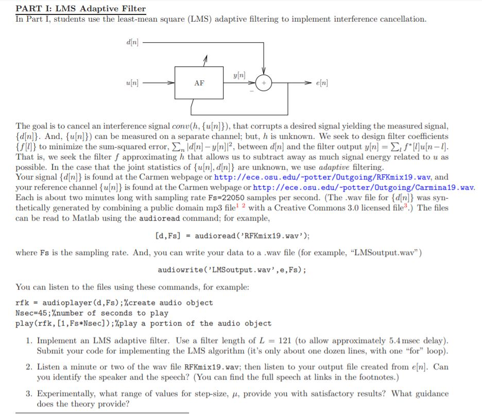 PART I: LMS Adaptive Filter In Part I, students use | Chegg.com