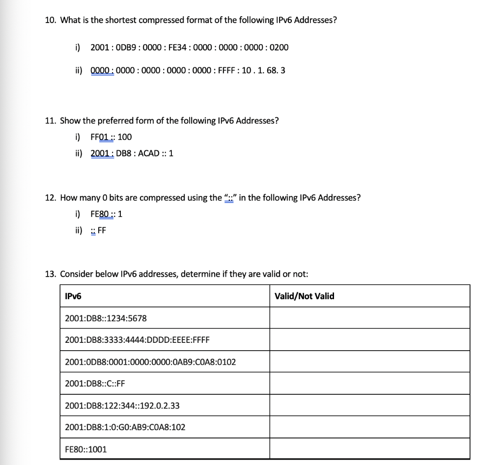 Solved 10. What is the shortest compressed format of the | Chegg.com