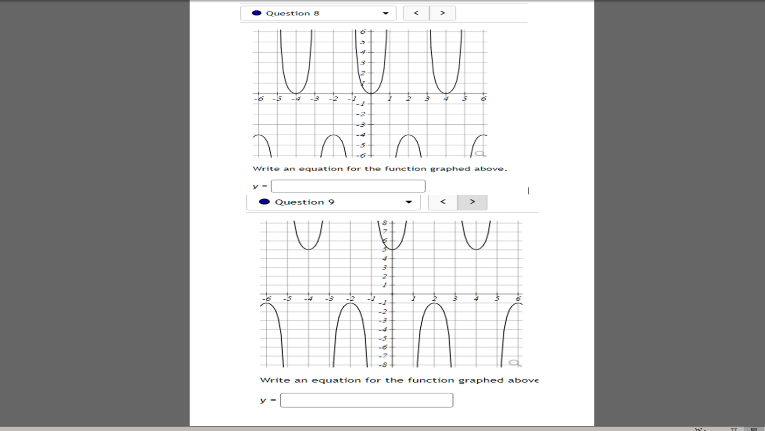 Solved Write an equation for the function graphed above. y= | Chegg.com