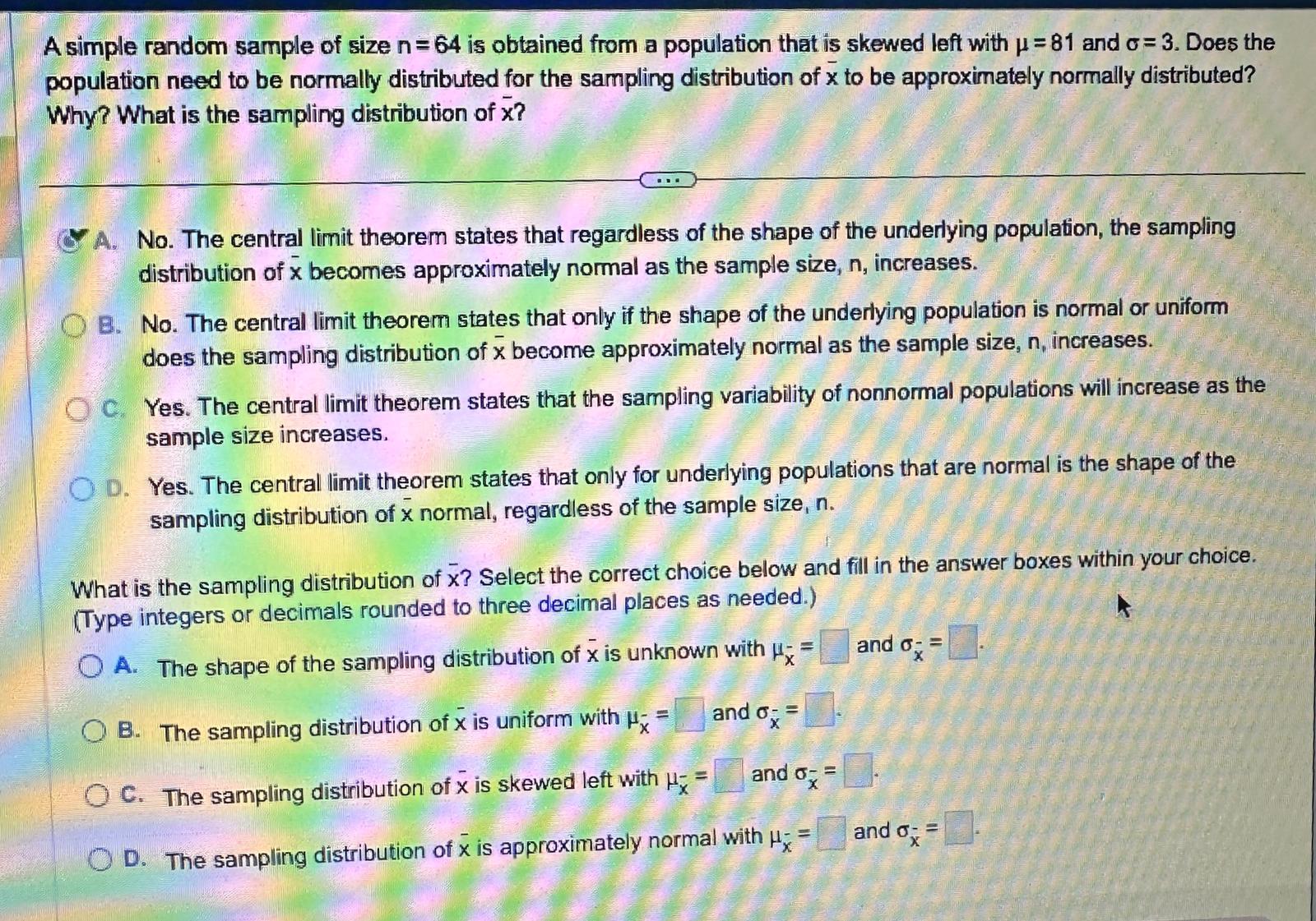 Solved A simple random sample of size n=64 is obtained from | Chegg.com