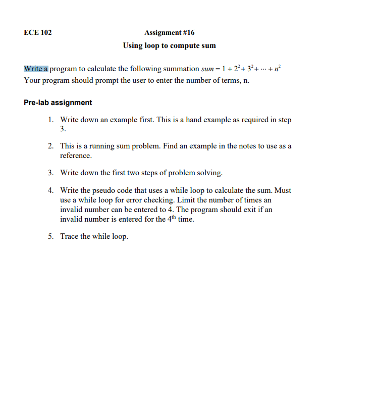 Solved Write A Program To Calculate The Following Summation