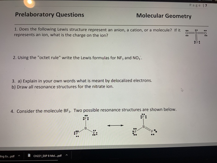 Solved Page l7 Prelaboratory Questions Molecular Geometry 1. | Chegg.com