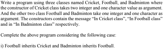 Solved Write a program using three classes named Cricket, | Chegg.com