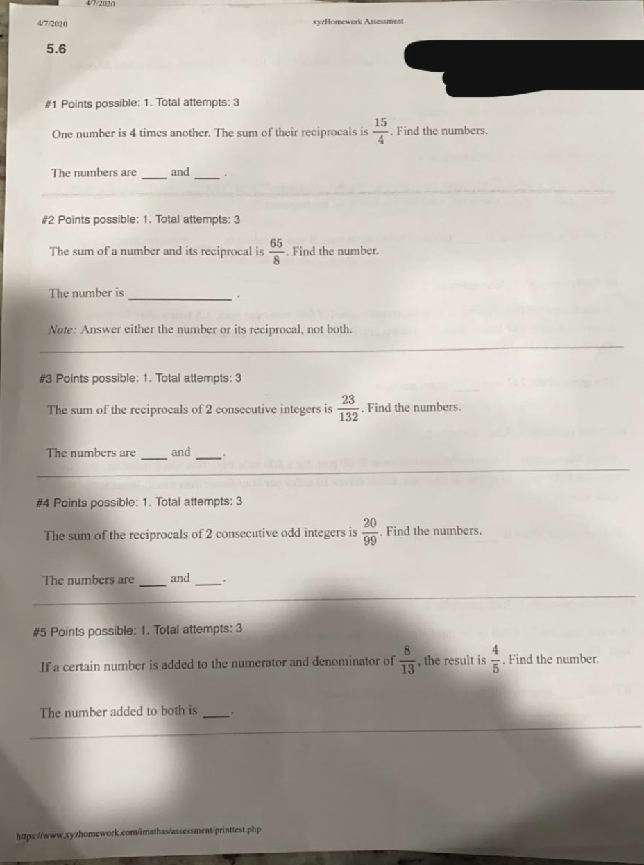 Solved 47/2020 4/7/2020 xyzHomework Assessment 5.6 #1 Points | Chegg.com