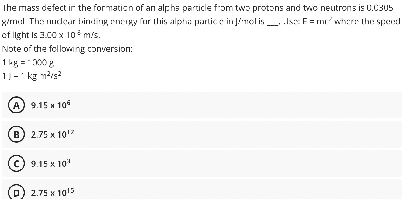 Solved The mass defect in the formation of an alpha particle | Chegg.com