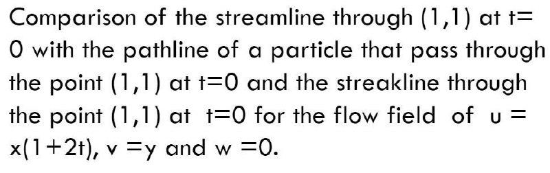 Solved Comparison of the streamline through (1,1) at t= 0 | Chegg.com