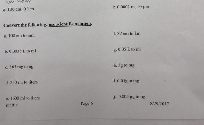 Solved Convert the following: use scientific notation. a. | Chegg.com