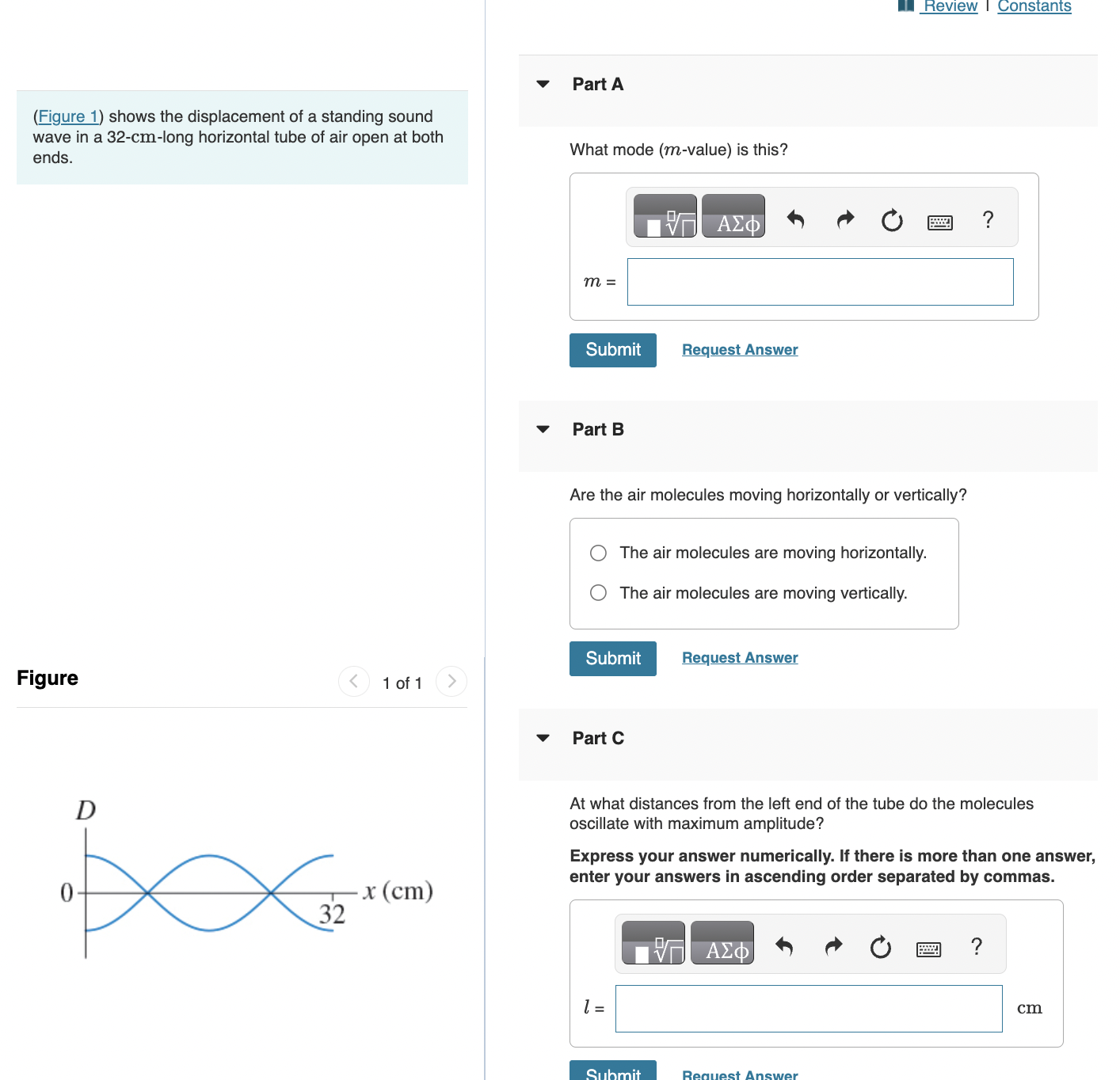 Solved (Figure 1) shows the displacement of a standing sound | Chegg.com