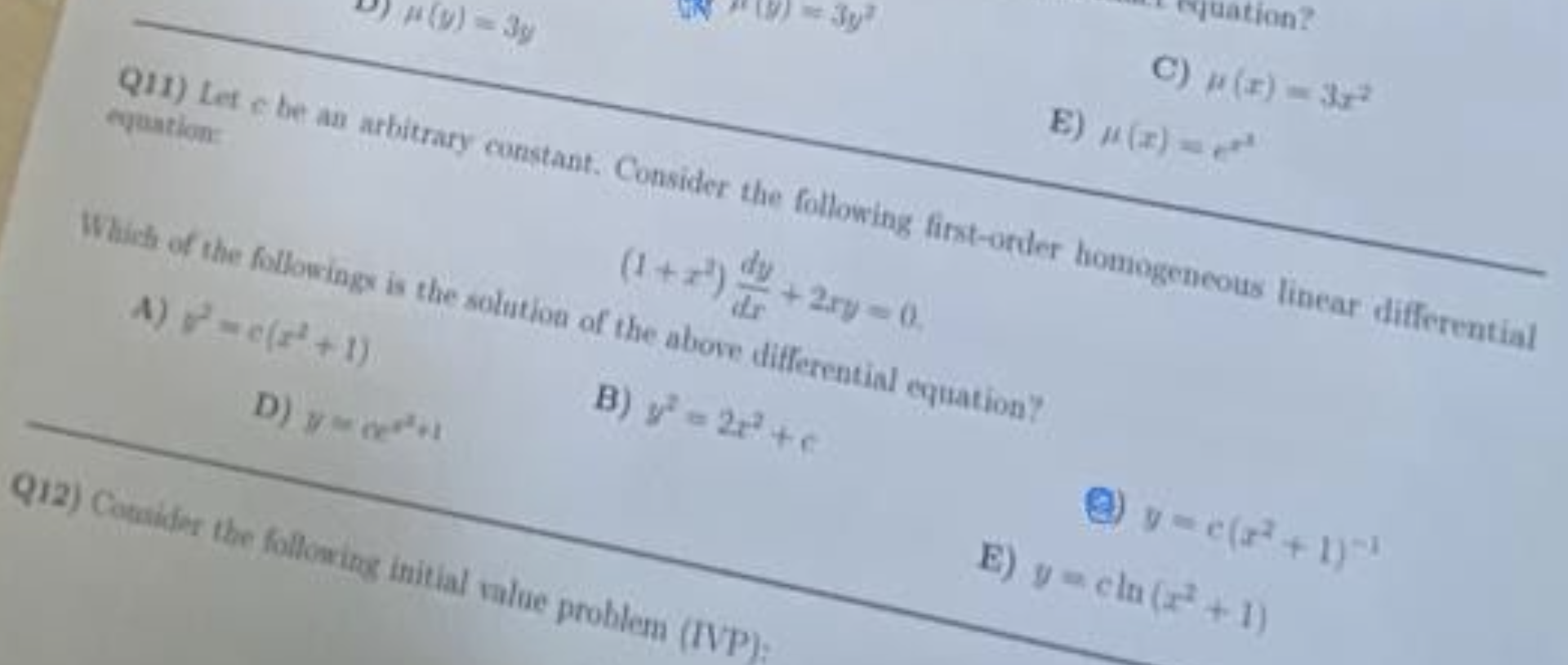 Solved Q11) ﻿Lef c ﻿be an arbitrary constant. Consider the | Chegg.com