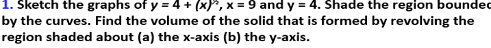 Solved 1. Sketch the graphs of y=4+(x)1/2,x=9 and y=4. Shade | Chegg.com