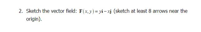 Solved 2. Sketch the vector field: F(x,y) = yi – xj (sketch | Chegg.com
