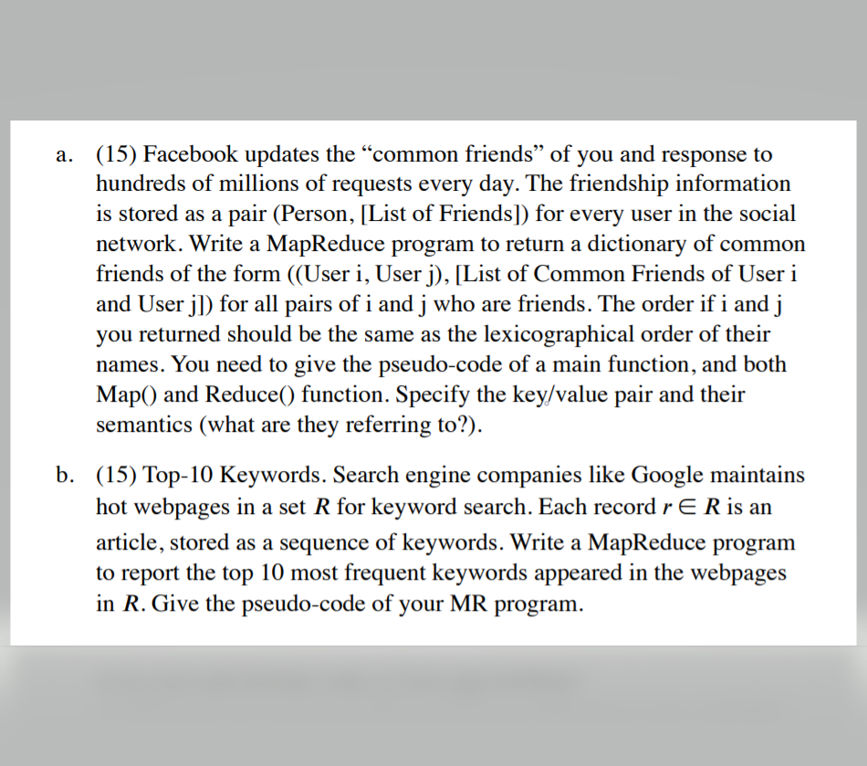 Solved a a. (15) Facebook updates the “common friends” of | Chegg.com