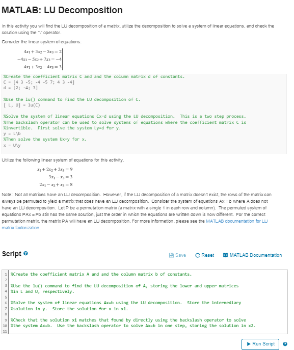 Solved In this activity you will find the LU decomposition | Chegg.com
