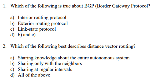 Solved 1. Which of the following is true about BGP (Border | Chegg.com