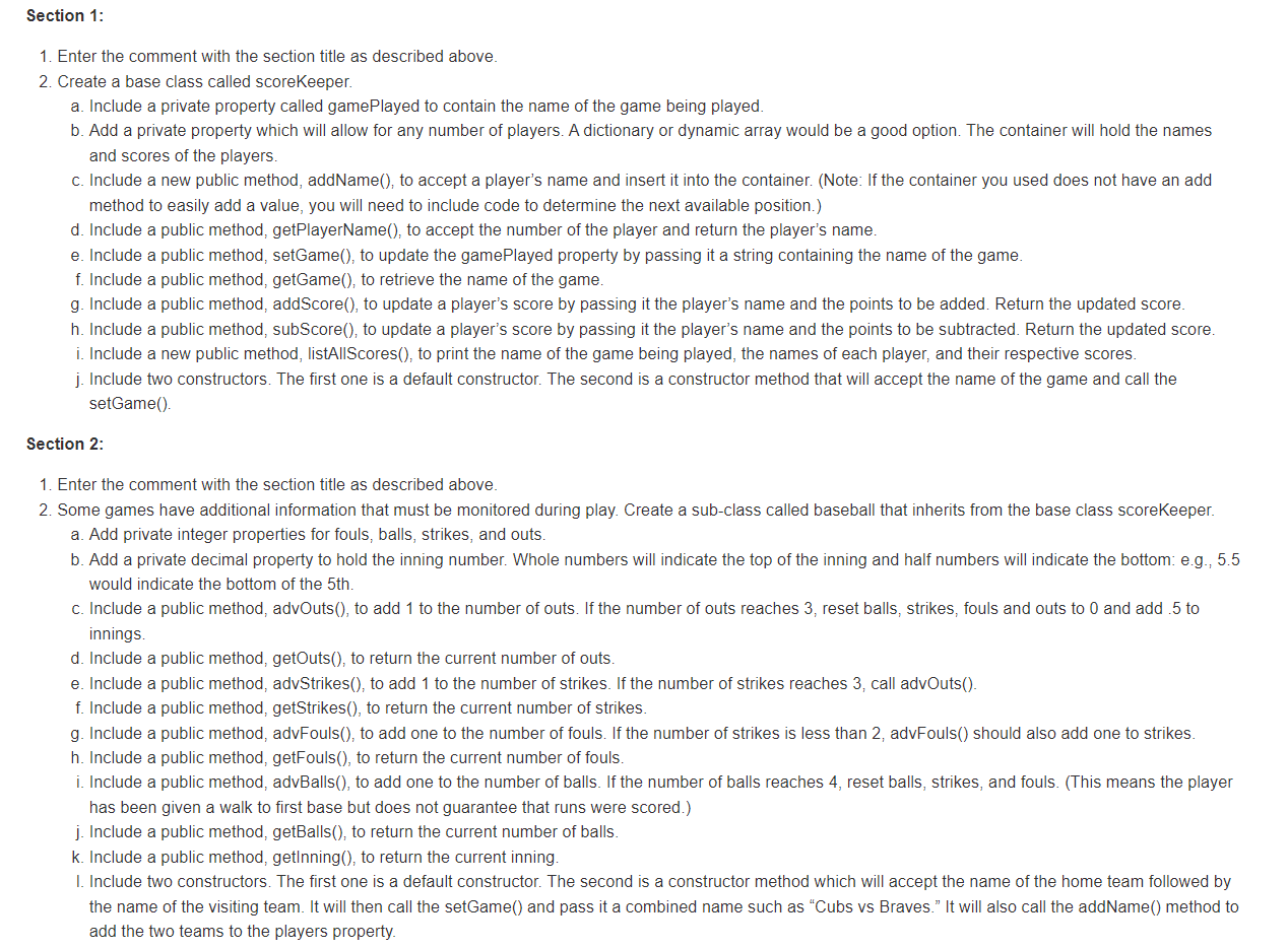Solved Using C# ONLY Section 1:Enter the comment with the | Chegg.com