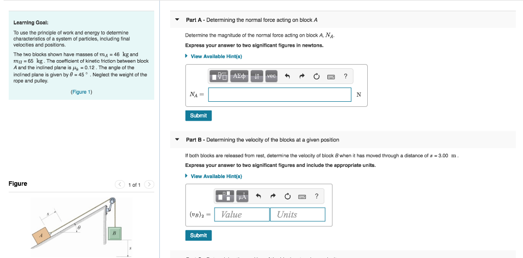 Solved Part A Determining the normal force acting on blockA | Chegg.com