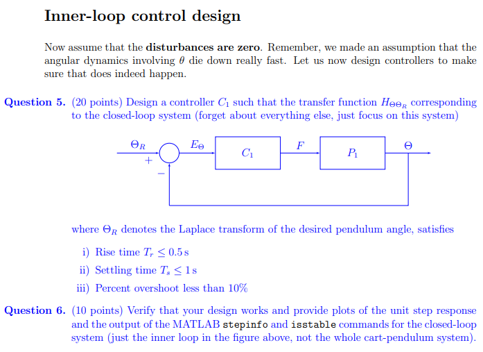 Solved Inner-loop control design Now assume that the | Chegg.com