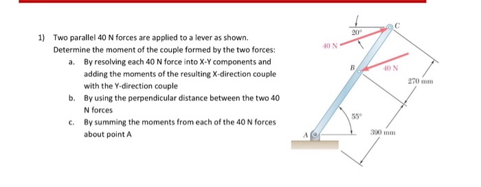 Solved Two parallel 40 N forces are applied to a lever as | Chegg.com