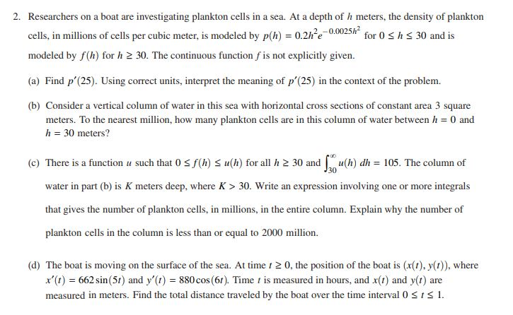 Solved 2. Researchers on a boat are investigating plankton | Chegg.com