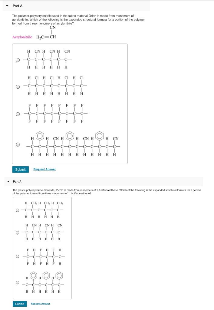 Solved Part A The polymer polyacrylonitrile used in the | Chegg.com