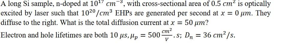 Solved A long Si sample, n-doped at 1017 cm−3, with | Chegg.com