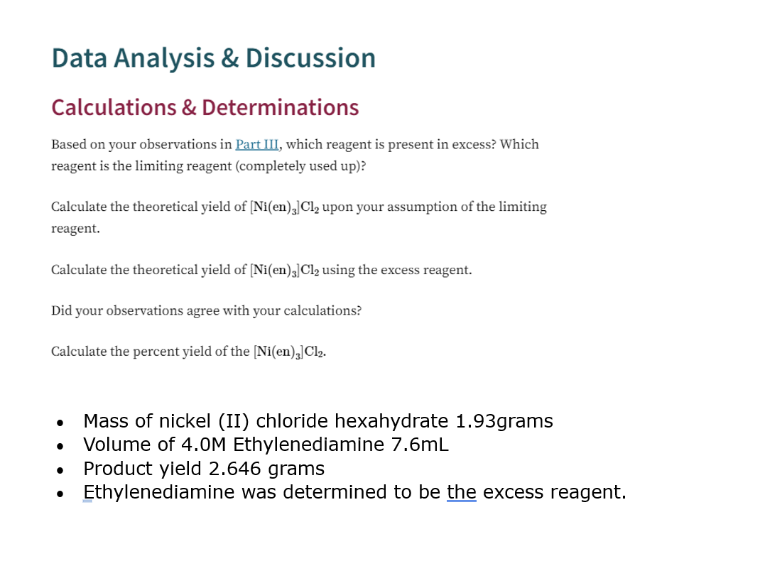 Data Analysis \& Discussion Calculations \& | Chegg.com