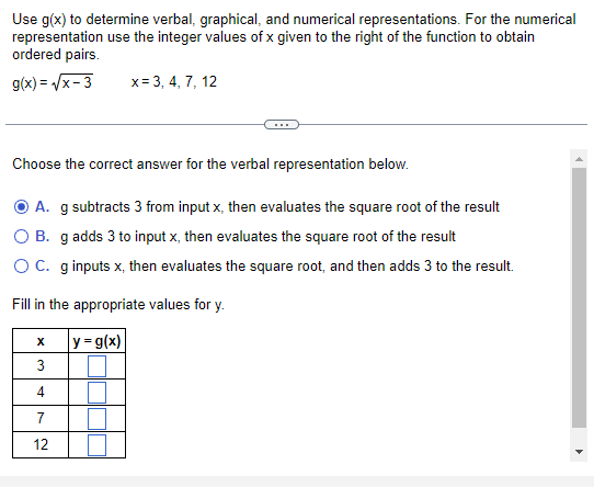 Solved Use g(x) to determine verbal, graphical, and | Chegg.com