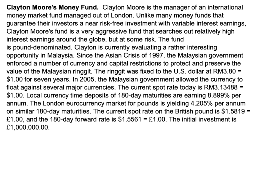 Solved Clayton Moore's Money Fund. Clayton Moore is the | Chegg.com