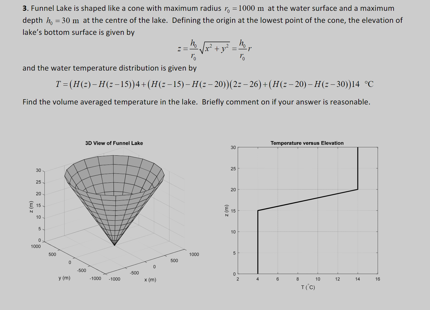 3. Funnel Lake is shaped like a cone with maximum | Chegg.com