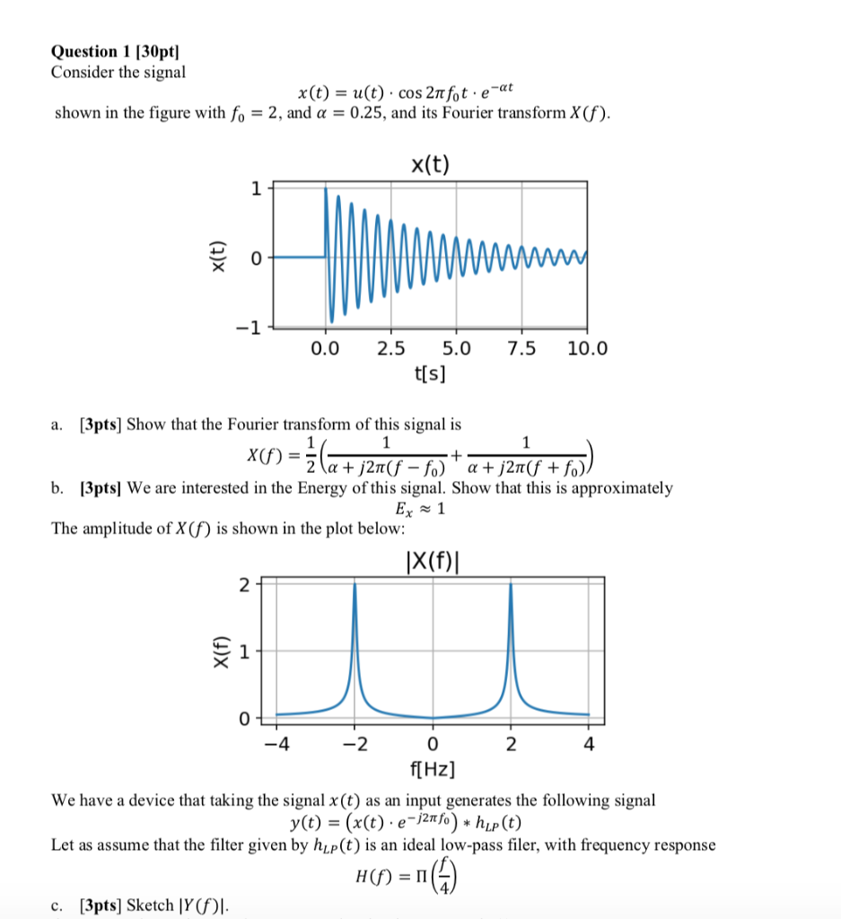 Solved Question 1 (30pt] Consider the signal x(t) = u(t) · | Chegg.com