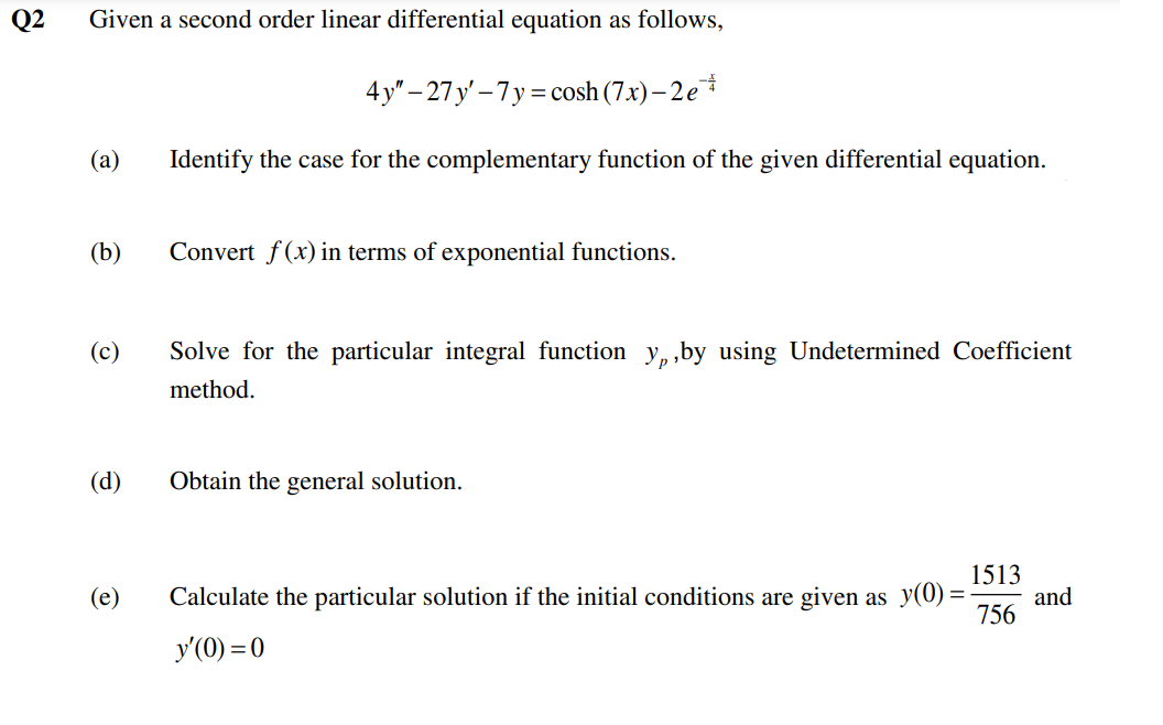 Solved 2 Given a second order linear differential equation | Chegg.com