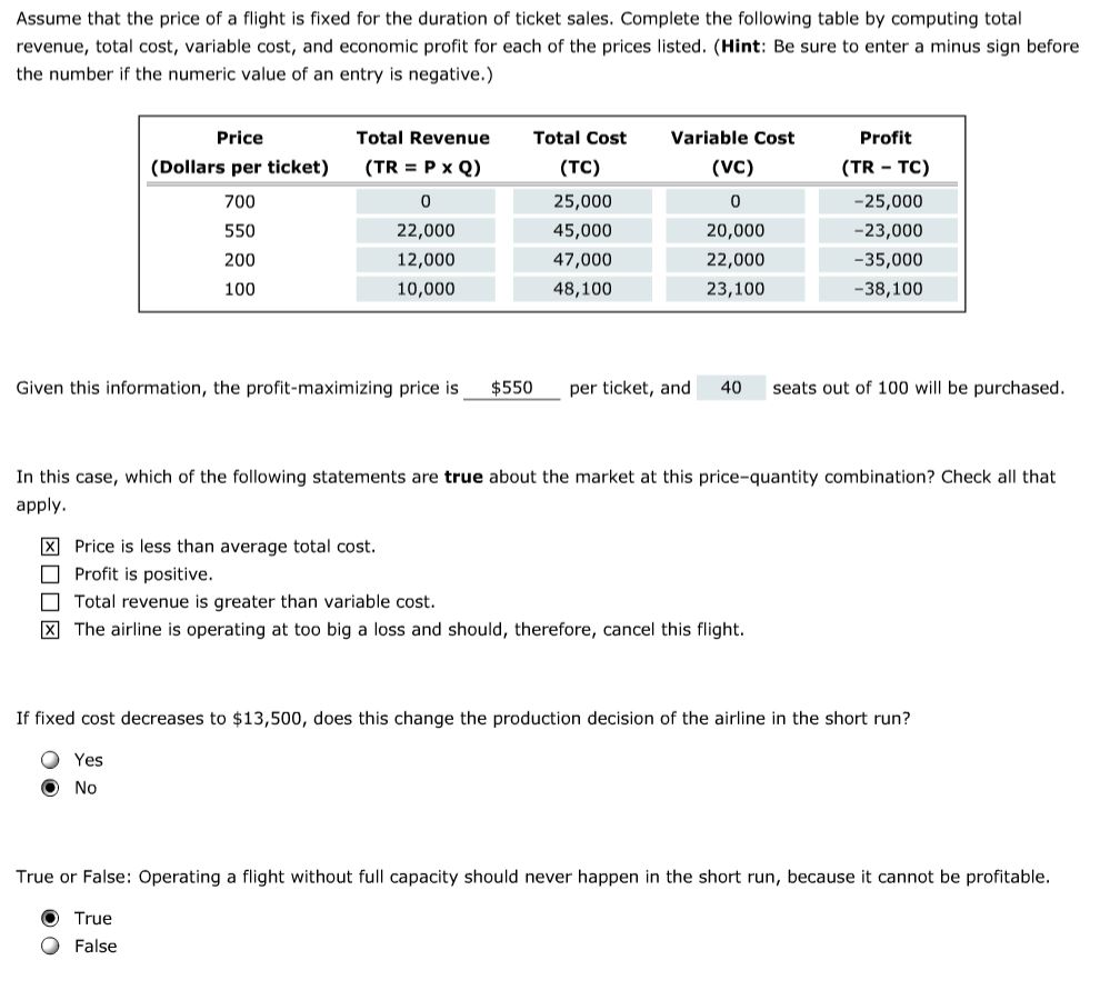 Solved Assume that the price of a flight is fixed for the | Chegg.com