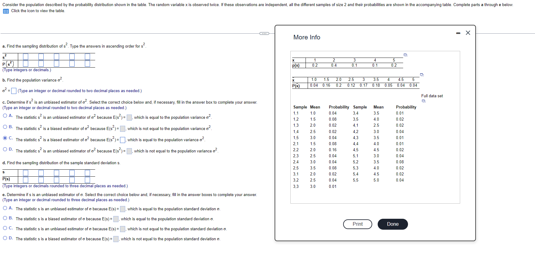 Solved a. Find the sampling distribution of s2. Type the | Chegg.com