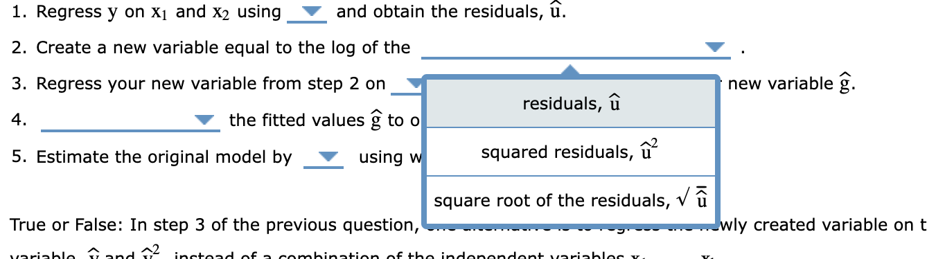 Solved 4. 5. f True vari1. Regress y on x1 and x2 using and | Chegg.com