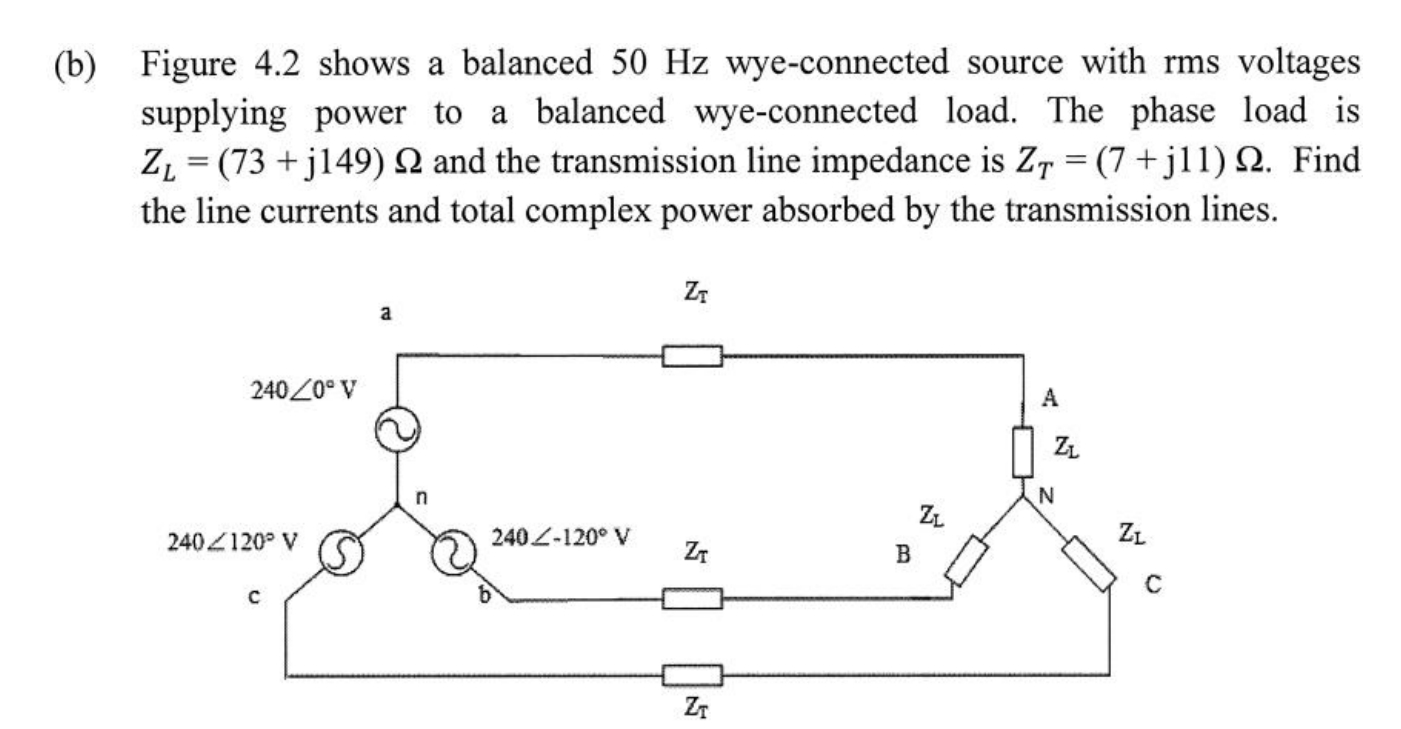 Solved (b) ﻿Figure 4.2 ﻿shows a balanced 50Hz ﻿wye-connected | Chegg.com