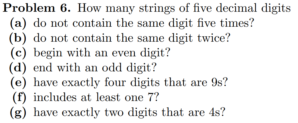 Solved Problem 6. ﻿How many strings of five decimal | Chegg.com