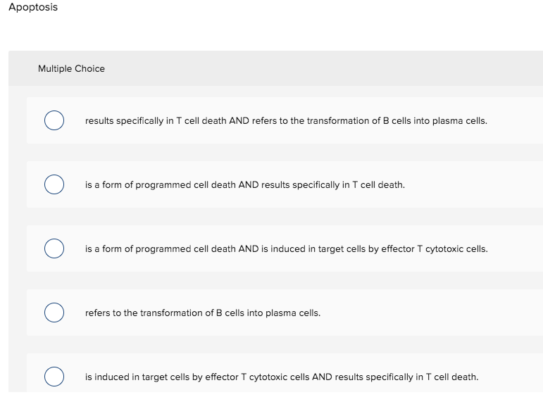 Solved Apoptosis Multiple Choice O results specifically in T | Chegg.com