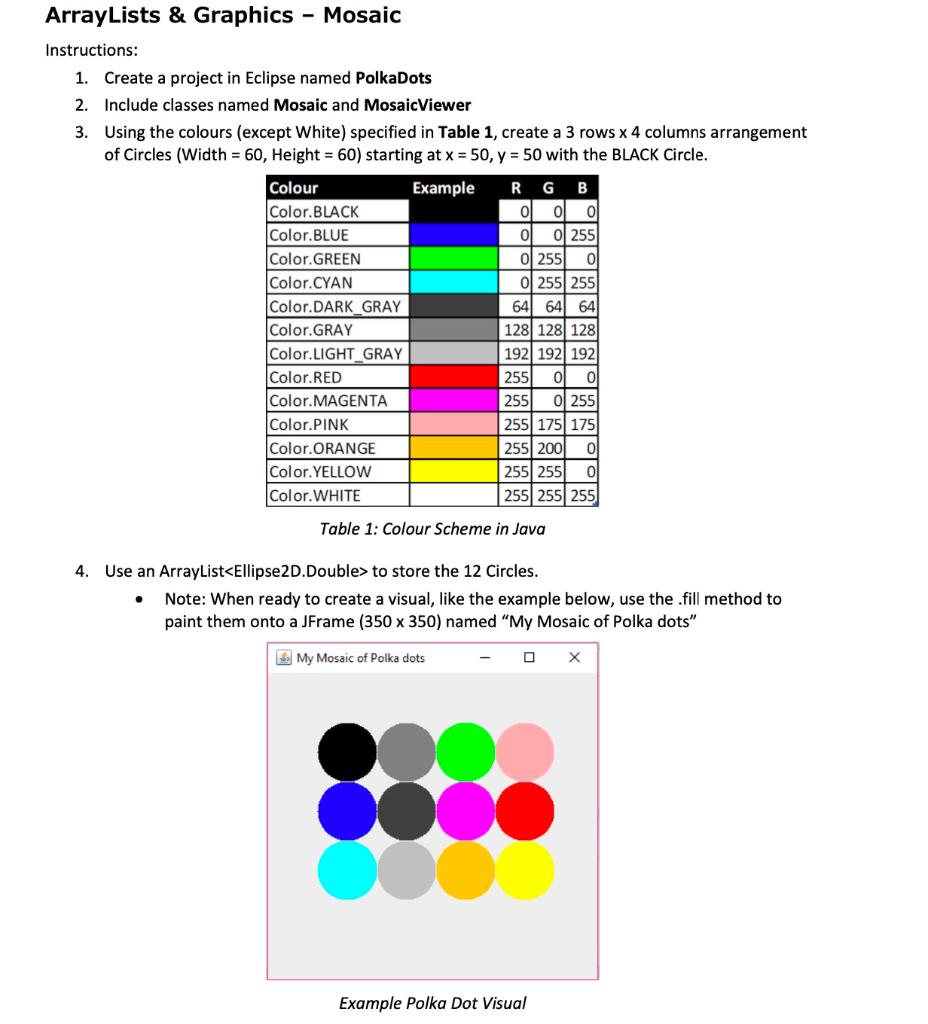 Solved ArrayLists & Graphics - Mosaic Instructions: 1. | Chegg.com