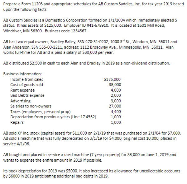 Solved Prepare a Form 11205 and appropriate schedules for AB | Chegg.com