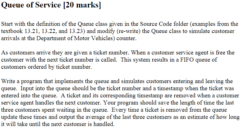 Queue Service 20 Marks Start Definition Queue Class Given Source Code Folder Examples Text 