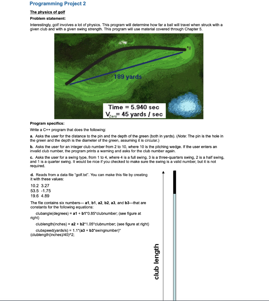 Programming Project 2 The physics of golf Problem | Chegg.com