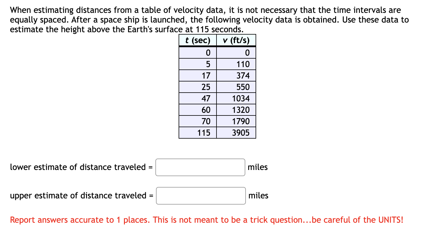 Solved When estimating distances from a table of velocity | Chegg.com