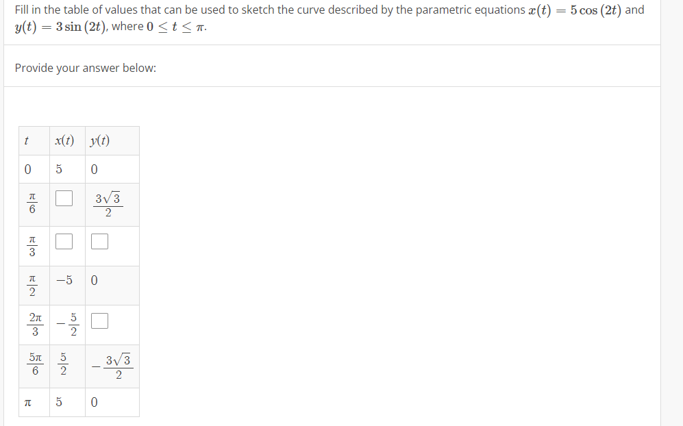 Solved Fill in the table of values that can be used to | Chegg.com