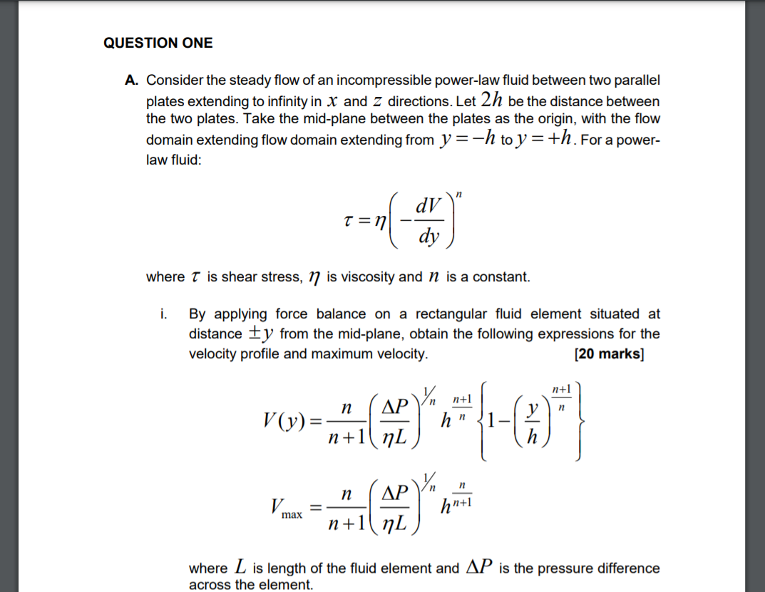 Solved QUESTION ONE A. Consider the steady flow of an | Chegg.com