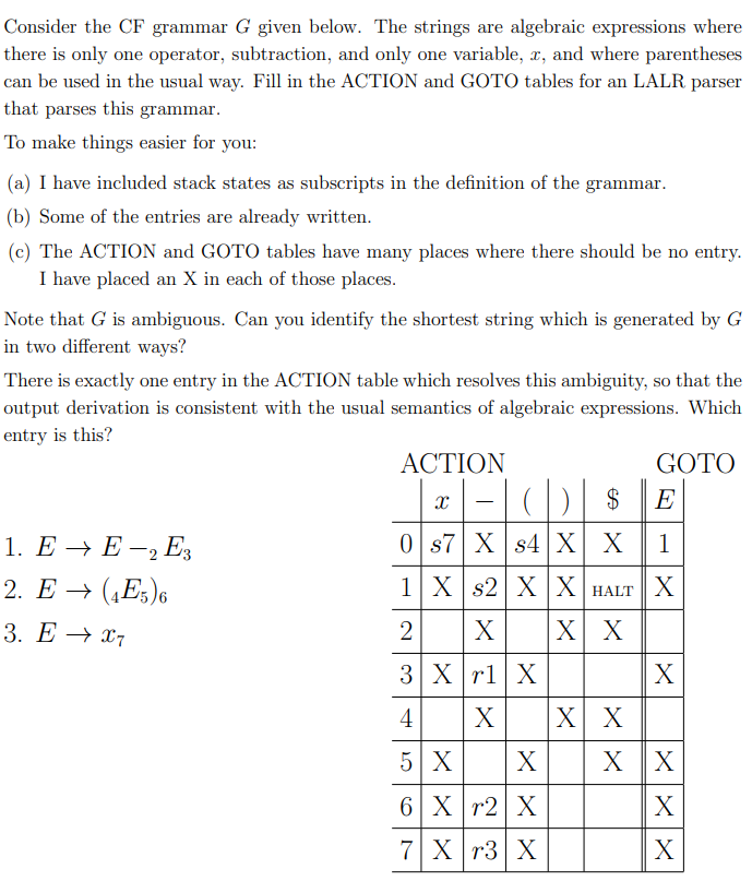 Consider the CF grammar G given below. The strings | Chegg.com