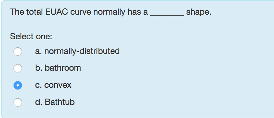 Solved The total EUAC curve normally has a shape. Select | Chegg.com