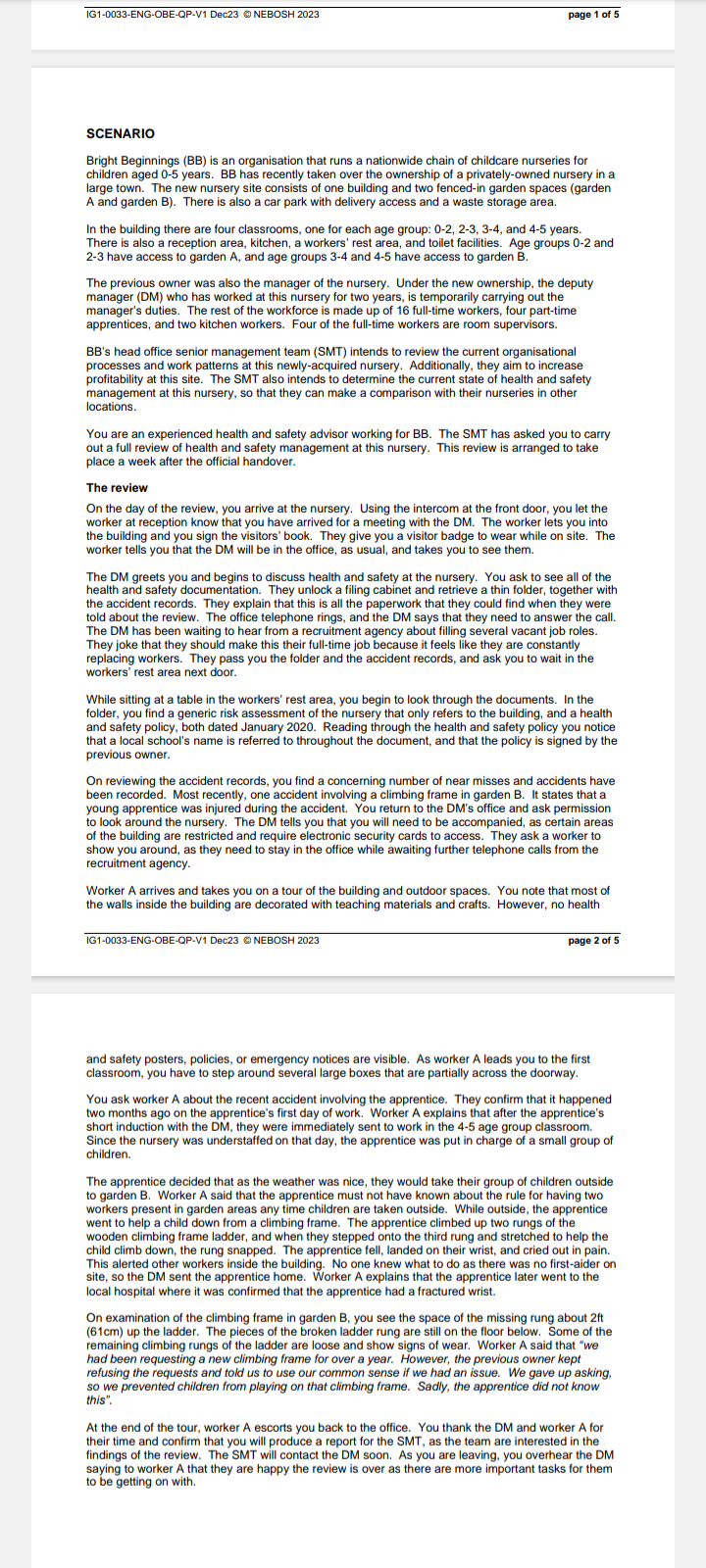 Solved IG1-0033-ENG-OBE-QP-V1 Dec23 @ NEBOSH 2023 page 1 of | Chegg.com